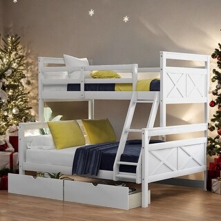 Twin over Full Convertible Bunk Beds with Two Storage Drawers and ...