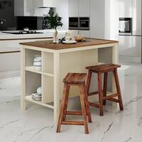 Wood Rustic 3-piece 45" Stationary Kitchen Island Set Dining Table with ...