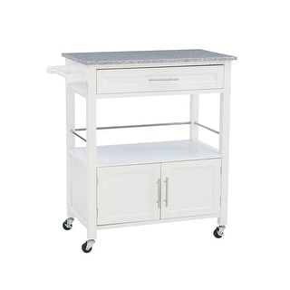 White Granite Topped Kitchen Cart with Lockable Casters and Hidden ...