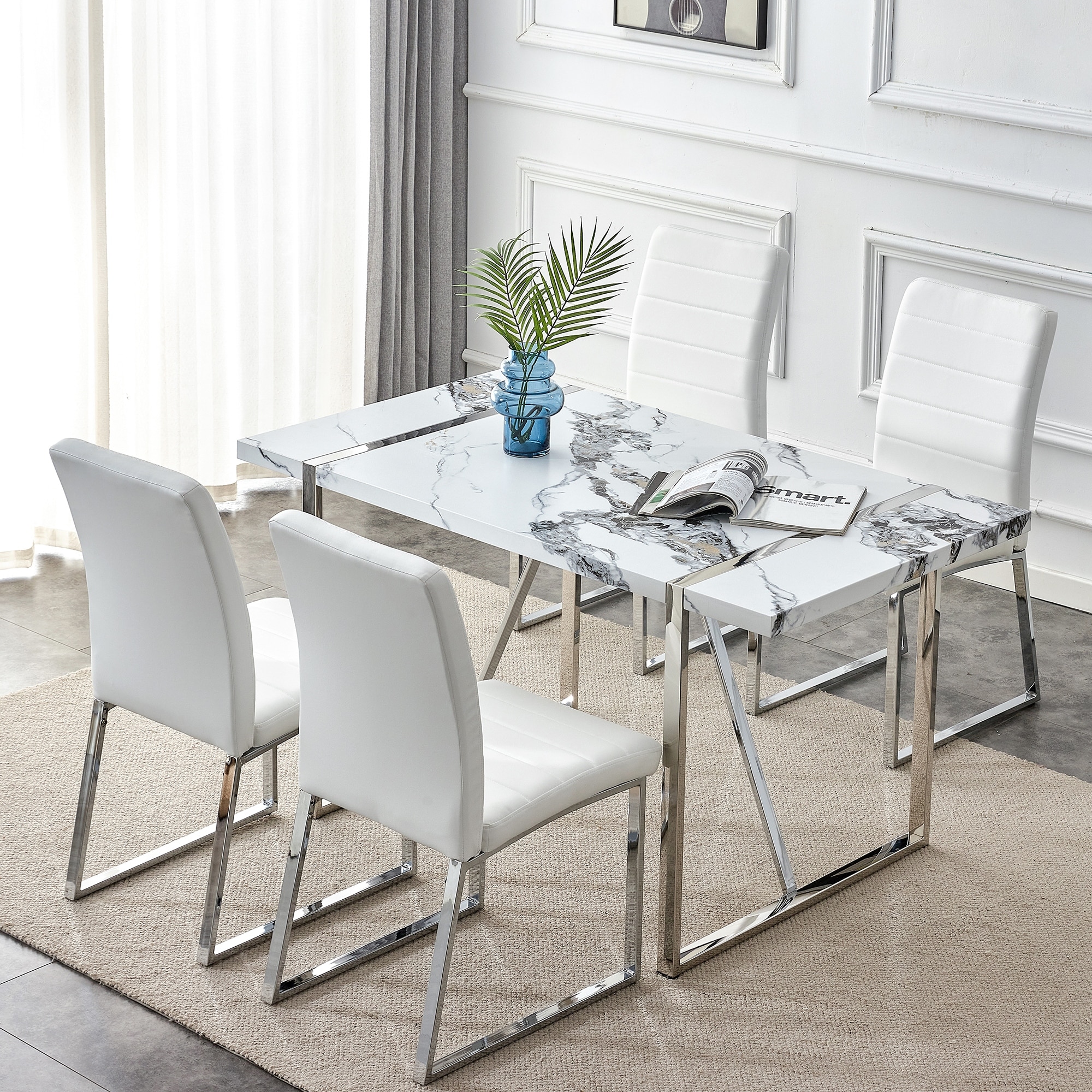 white marble effect dining table set