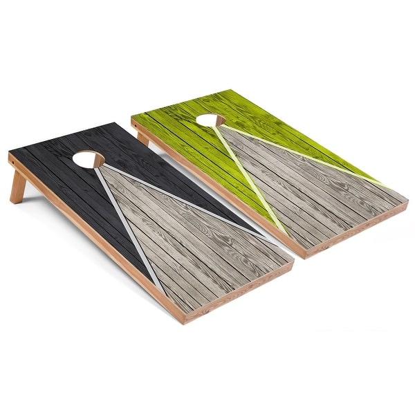 Solid Wood Cornhole Boards - Dark Grey and Lime Triangle Design - Bed ...