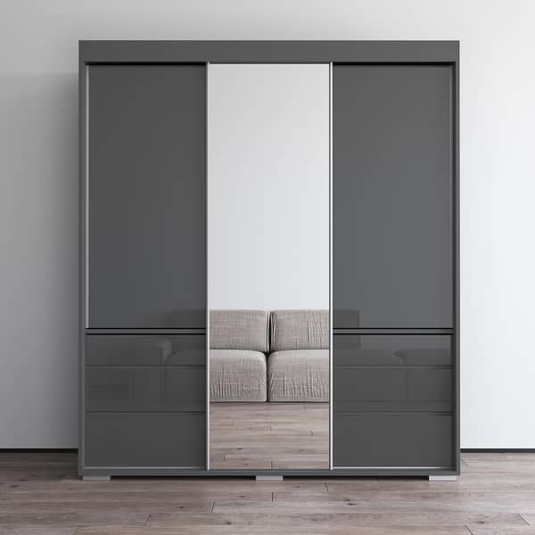 Monaco 3-door Modern 71-inch Wardrobe with Mirror - On Sale - Bed Bath ...