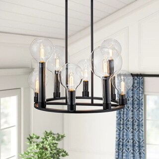 Industrial Black 8-Light Clear Glass Bubble Wagon Wheel Chandelier ...