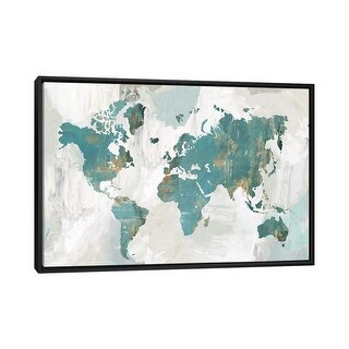 iCanvas "Teal World Map " by Pamela Collabera Framed Canvas Print - Bed ...