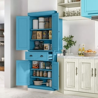 72" Tall Kitchen Pantry Cabinet with Adjustable Shelves & Drawer, Light ...