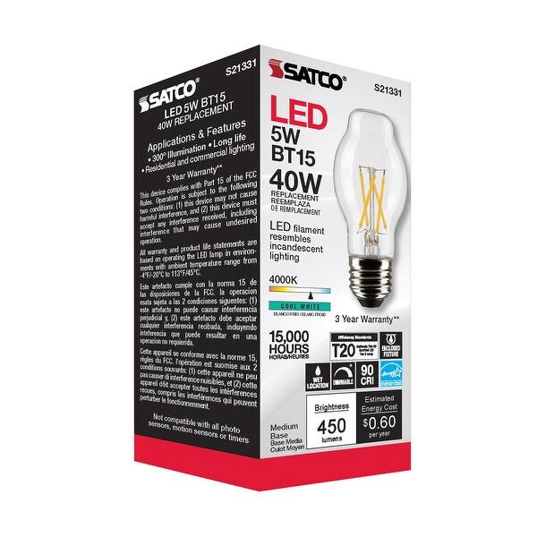 5 Watt BT15 LED - Clear - Medium base - 90 CRI - 4000K - 120 Volt - Bed Bath & Beyond - 36156243