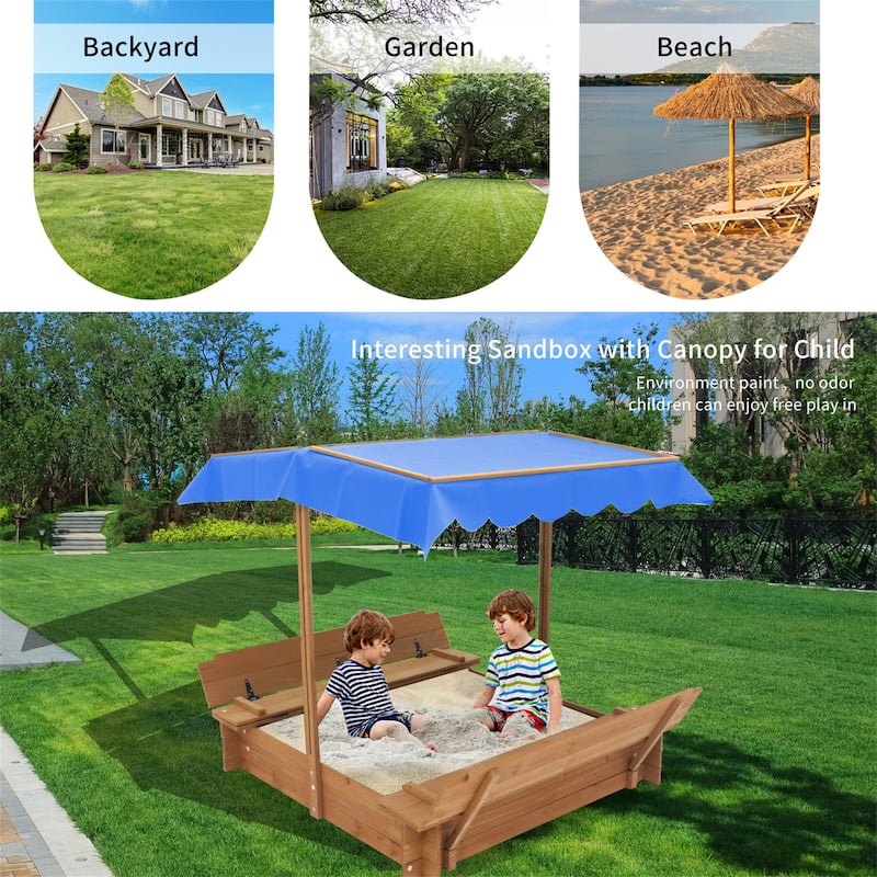 Natural Wood Beach Patio Outdoor Sandbox with Cover - Bed Bath & Beyond ...