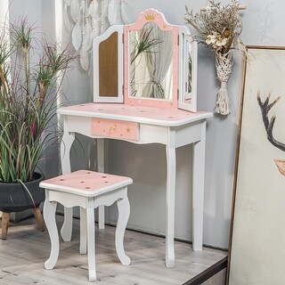 2-in-1 Princess Vanity Set,Princess Makeup Table with Mirror, Stool ...