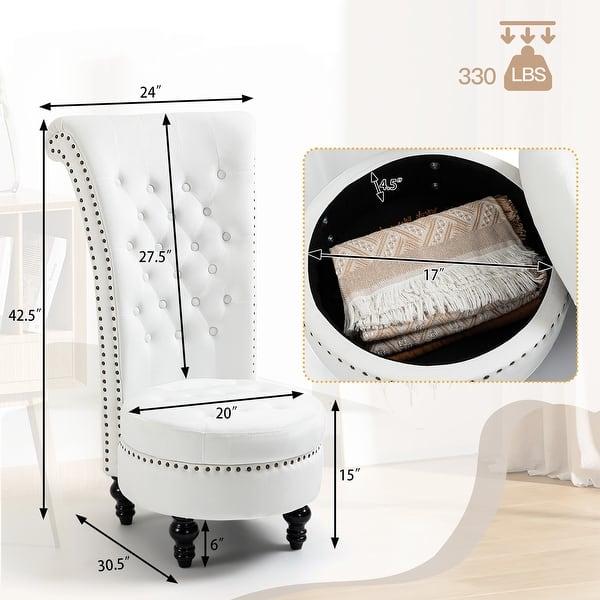 AVAWING High Back Throne Chair Velvet Armless Royal Accent Chair with ...