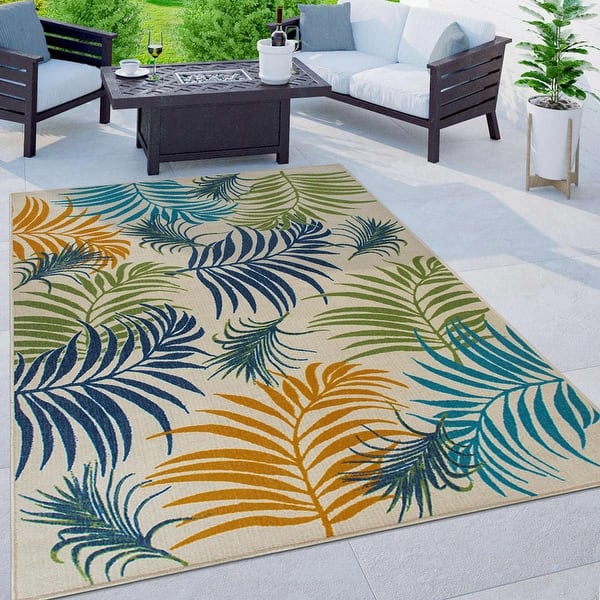 Contemporary Floral Leaves Flatweave Indoor/Outdoor Area Rug - Bed Bath ...