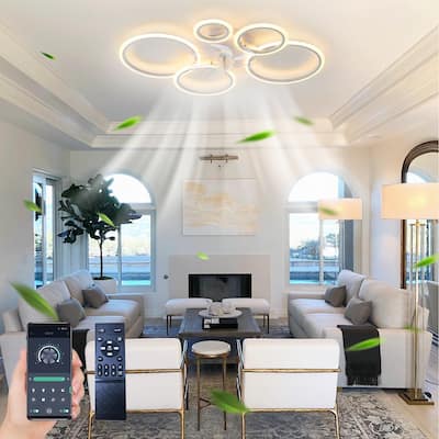 Dimmable Ceiling Fans Lights with Transparent Fan Blades, White - Bed ...