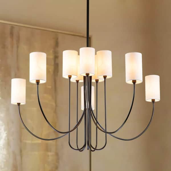 10-Light Modern Large Round Sputnik Chandelier Cluster Cylinder Fabric ...