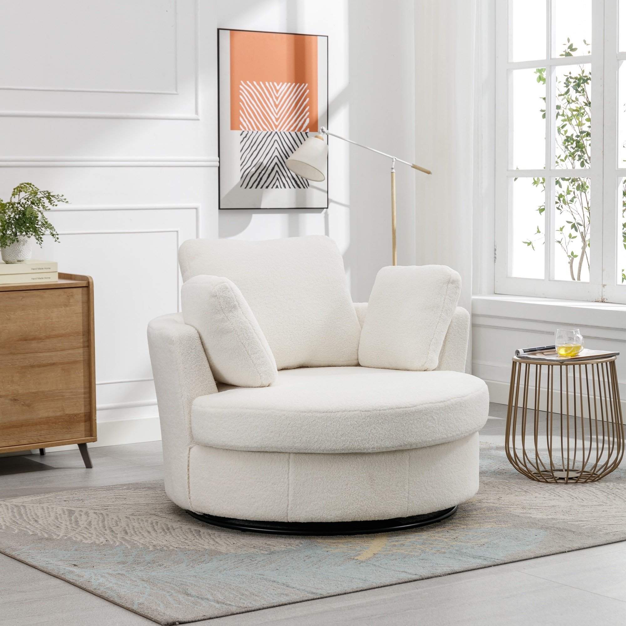 Swivel Accent Barrel Chair and Half Swivel Sofa, Sherpa Arm Chair Cozy ...