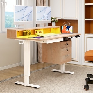 FEZIBO Standing Desk with Drawers, Adjustable Height Desk with Keyboard ...