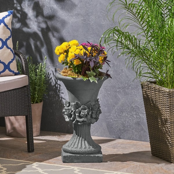 Calliope Antique Botanical Lightweight Concrete Chalice Garden Urn ...