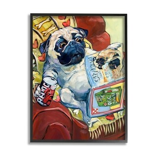 Stupell Funny Pet Pug Reading Magazine City Dog Centerfold Framed Wall ...