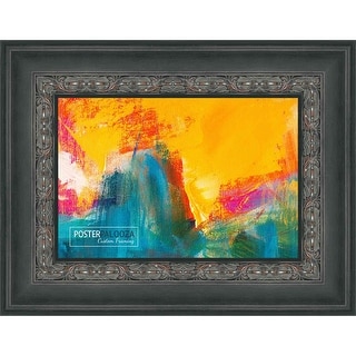 34x22 Distressed/Aged Black Complete Wood Picture Frame with UV Acrylic ...