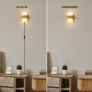 Elowen 1-Light 19W LED Integrated Plug-In or Hardwire Wall Sconce with Frosted Acrylic Shade ...
