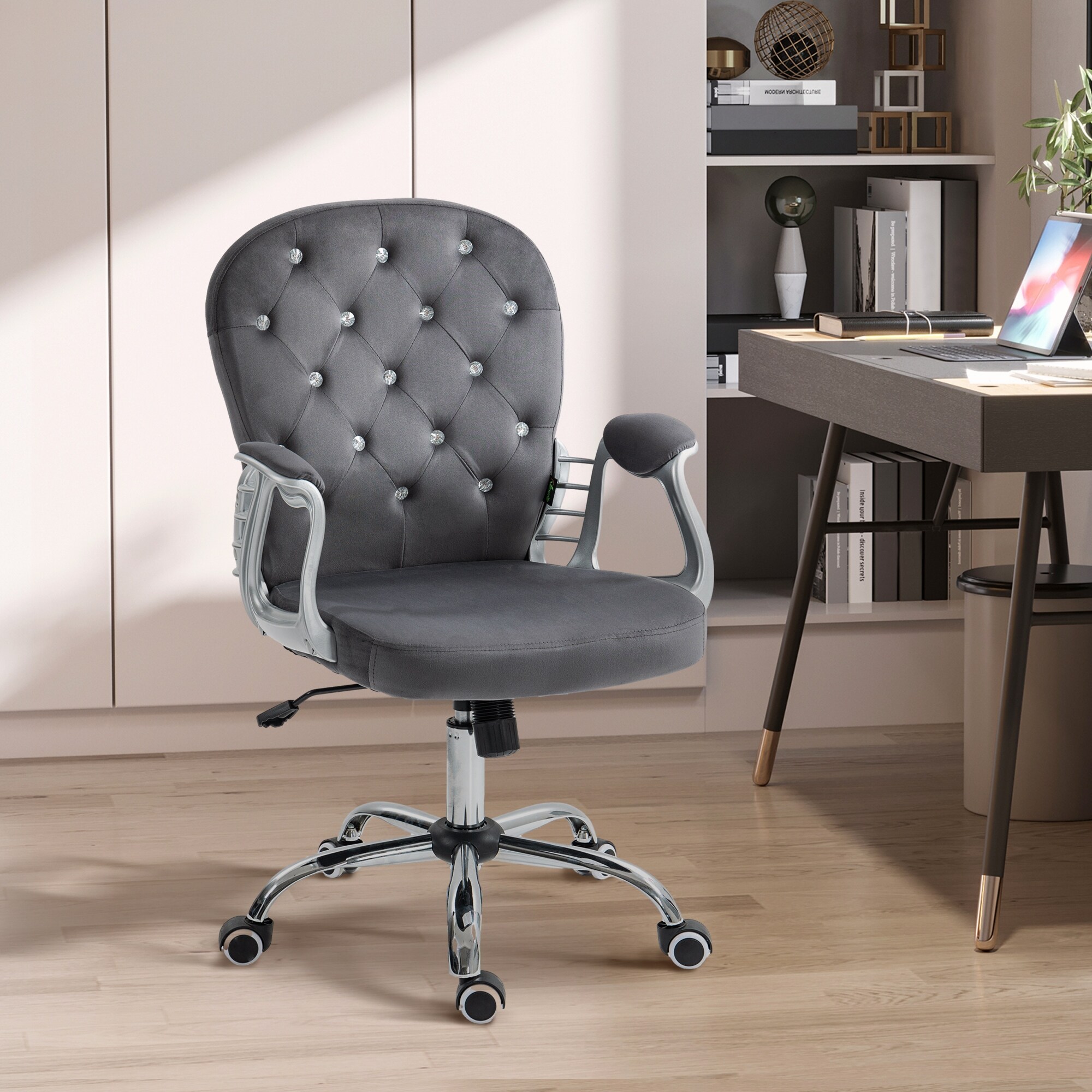 Velvet Office Chair Desk Chair with Adjustable Height and Swivel Dark Grey Bed Bath Beyond 42467663