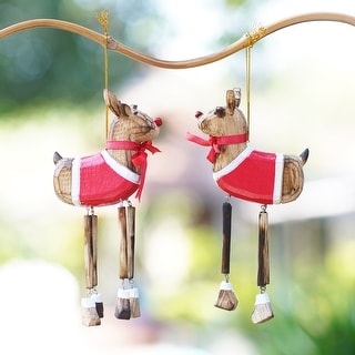 Novica Handmade Rudolf Wood Holiday Ornaments (Pair) - Bed Bath ...
