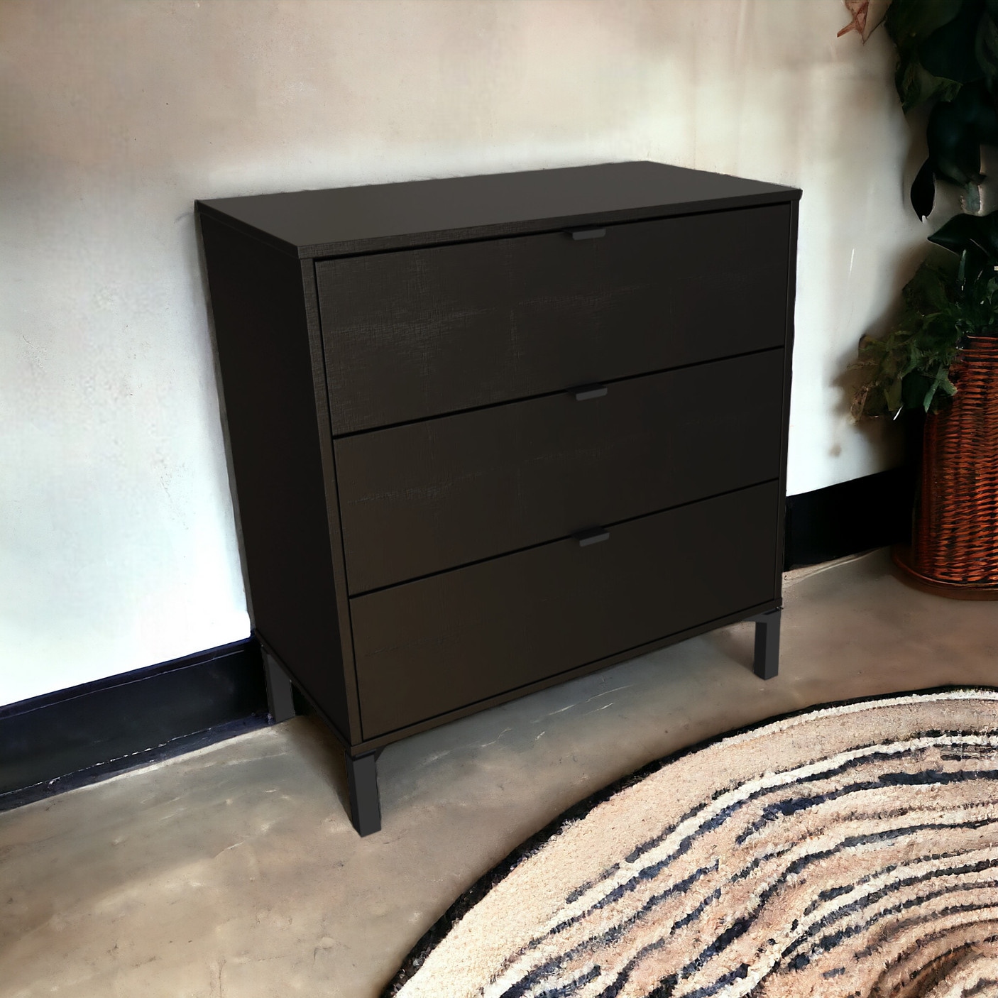 HomeRoots 30 Black Three Drawer Dresser