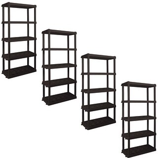 5 Shelf Plastic Garage Shelves, Pack of 4 Storage Shelving Units, Black ...