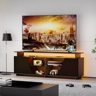 Gaming TV Stand for PS5 with Power Outlet and Storage Cabinets, LED TV ...