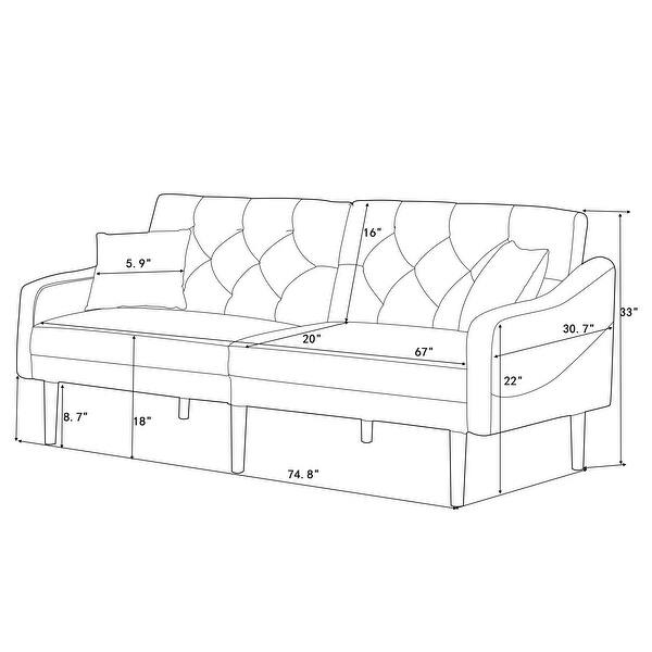 Loveseat Futon Sofa Sleeper Velvet Plastic Legs for Living Room Blue ...