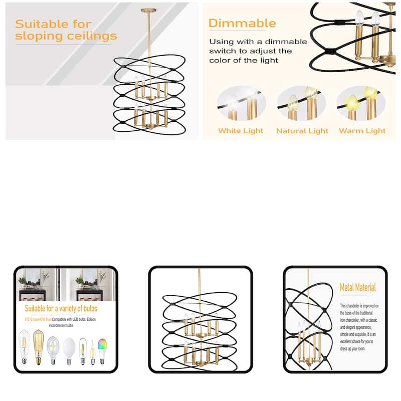 8 Lights 2-Tier-Candle Metal Chandelier Fixture with Dimmable - Bed Bath & Beyond - 38312770