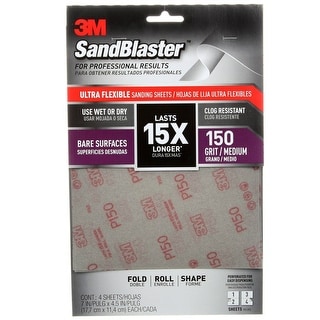 3M 28150SB-UF4 SandBlaster Ultra Flexible Sanding Sheet, 7"x4.5", 150 ...