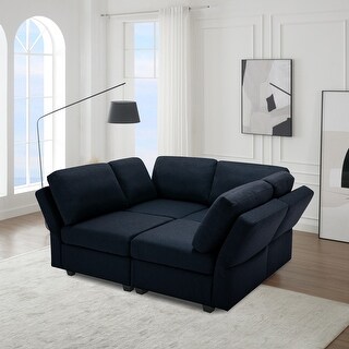 Blue Modular Sectional Sofa Bed with Storage Seat, Free Combination ...
