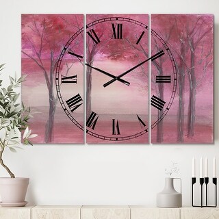 Designart 'Pink Forest' Cottage 3 Panels Large Wall CLock - 36 in. wide ...