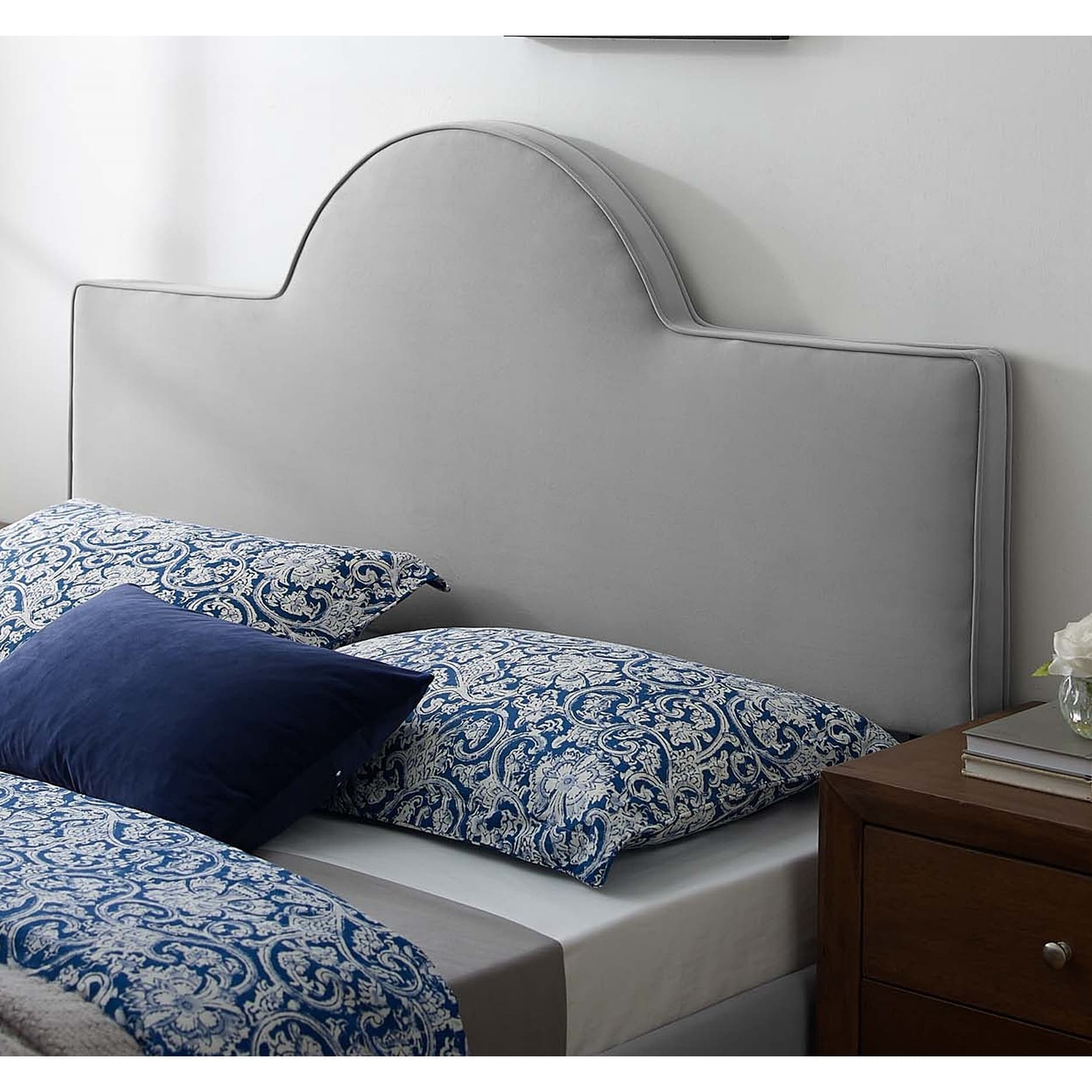 Livingston Arched Light Grey Velvet Upholstered Full/Queen Size ...