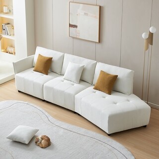 4-seat Fabric Sectional Sofa Set & Solid Wood Frame Reversible Cushions ...