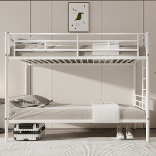 Twin Over Twin Metal Bunk Bed with Removable Ladder, Comfortable Rungs ...