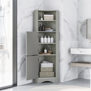 Tall Bathroom Corner Cabinet, Freestanding Storage Cabinet with Doors ...