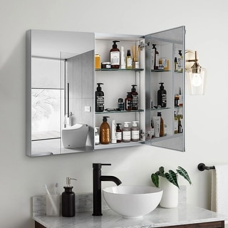30x26 inch Double door mirror Aluminum medicine cabinet Surface Mount ...