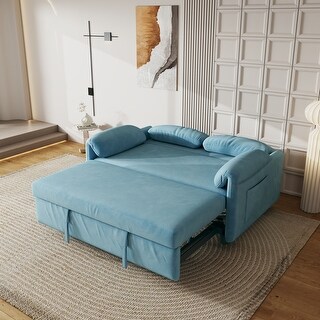 Multifunctional Sofa Blue Adjustable Backrest Couch w/Retractable Bed ...
