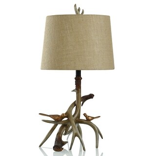 Antler Lodge - Antler Table Lamp with Beige Shade - 14"D x 14"W x 27"H ...
