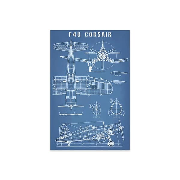 F4U Corsair Vintage Navy Airplane Blueprint Print On Acrylic Glass by ...