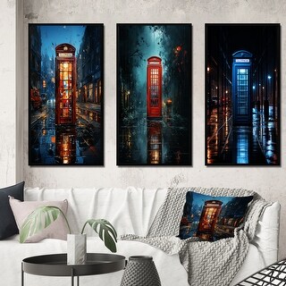 Designart "Red Telephone Booth Urban Reflections I" Cityscapes Framed ...