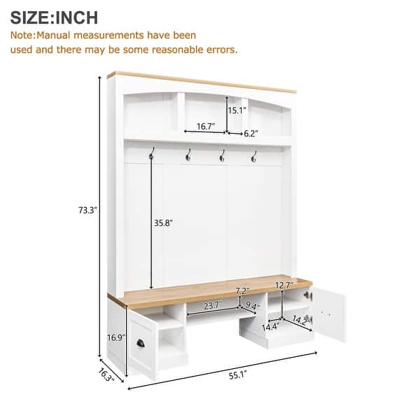 Hall Tree Hallway Storage Bench with Shoe Cubbies and Coat Rack with 6 ...