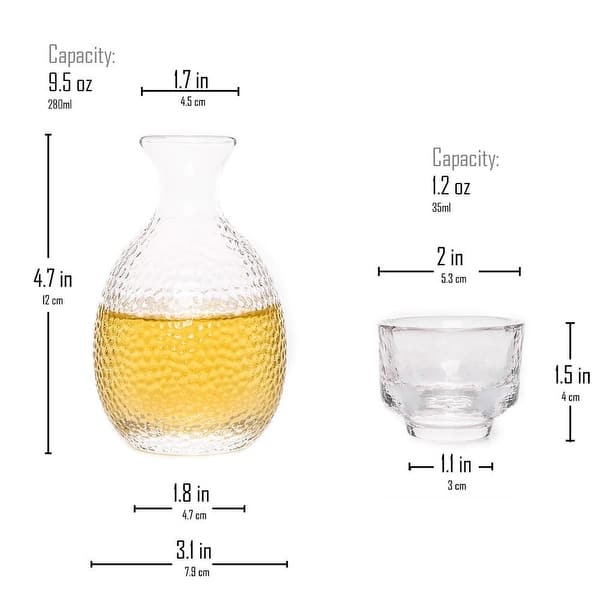 Japanese Glass Sake Set, SoJu Drinking Glass, 1 Bottle and 4 Cups in ...