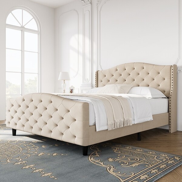 Tufted king size bed frame store