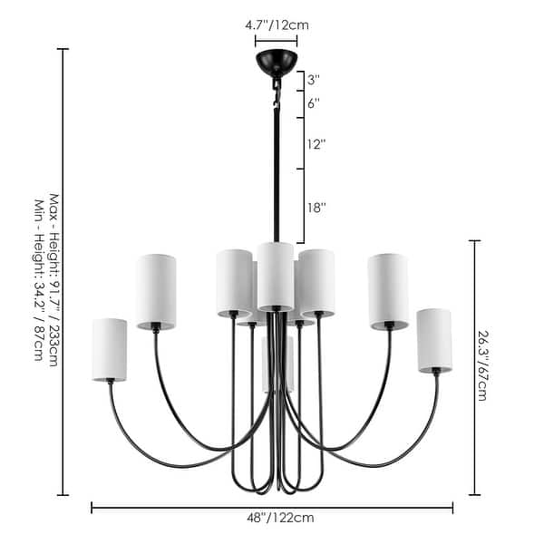10-Light Modern Large Round Sputnik Chandelier Cluster Cylinder Fabric ...