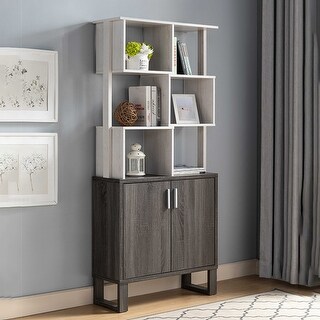 White Oak & Distressed Grey Bookcase with 6 Open Shelves - Bed Bath ...