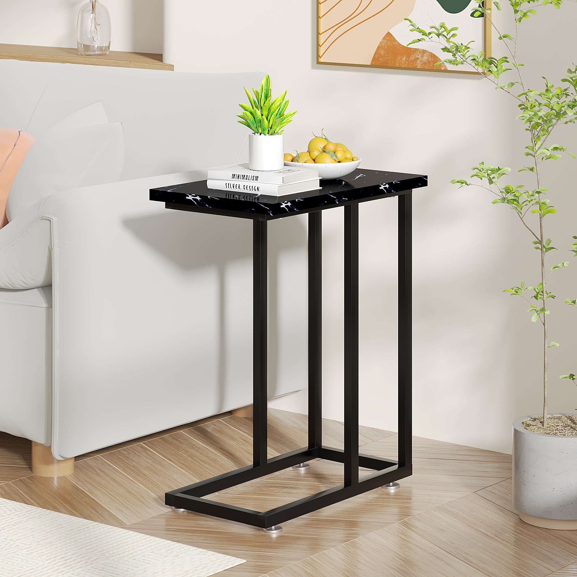 Javlergo C-Shaped Side Table, Small End Table with Metal Javlergo C-Shaped Side Table, Small End Table with Metal