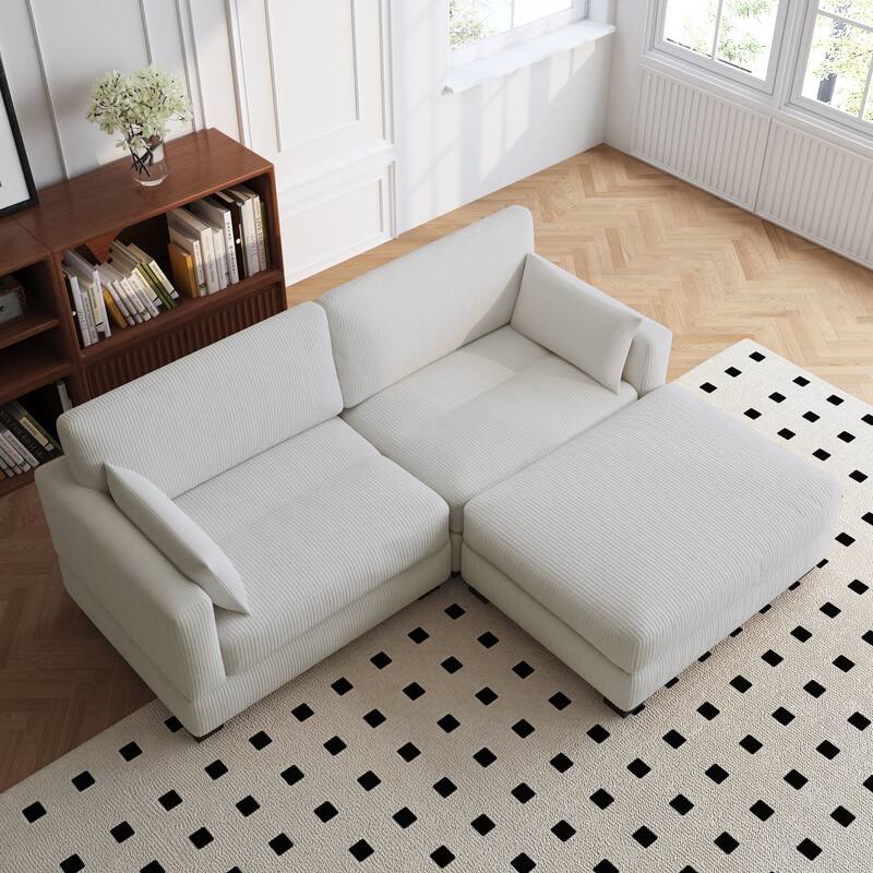 84'' L-Shaped Corduroy Comfy Couch Modular Sectional Sofa With Ottoman ...