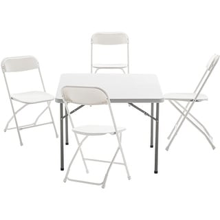 BTEXPERT 5 Piece Folding Card Table Set, 34" Square Granite White ...