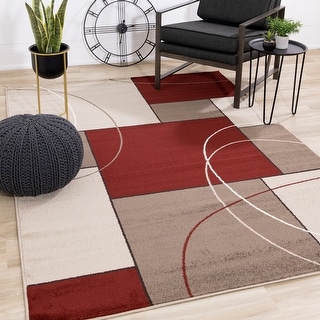 Charlotte Collection - Red/Beige Abstract Geometric Rug - Bed Bath ...